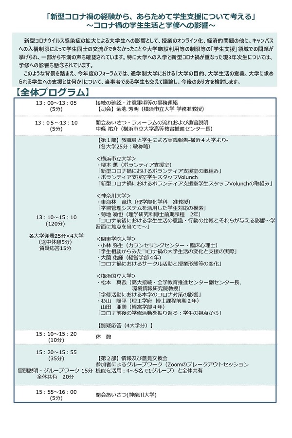 横浜4大学フォーラム12/10、コロナ禍の学生支援を考える 2枚目の写真・画像 | 教育業界ニュース「ReseEd（リシード）」
