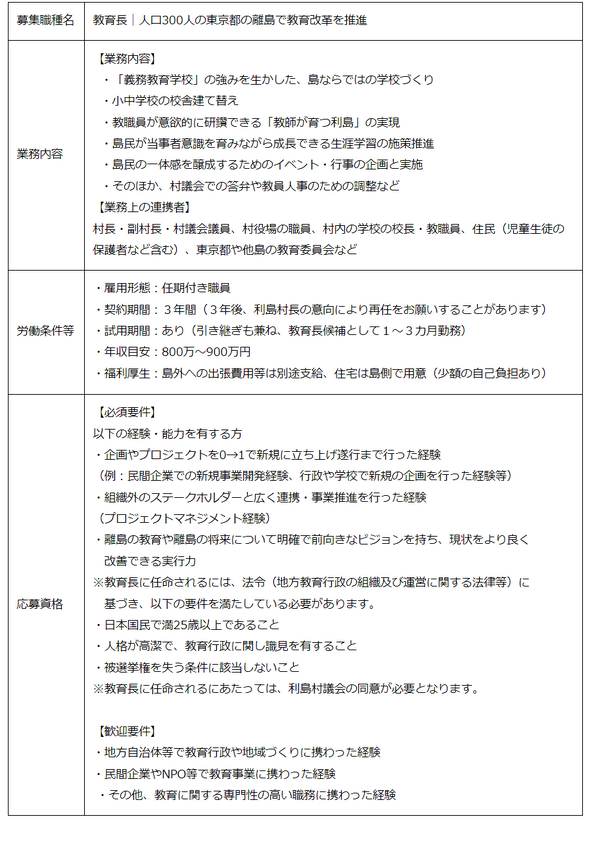 東京都利島村「教育長」民間から公募5/13まで…ビズリーチ 2枚目の写真・画像 | 教育業界ニュース「ReseEd（リシード）」